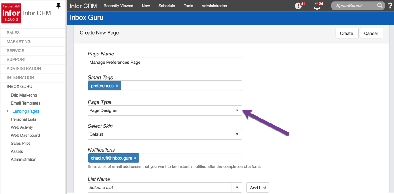 Creating a Manage Preferences Page