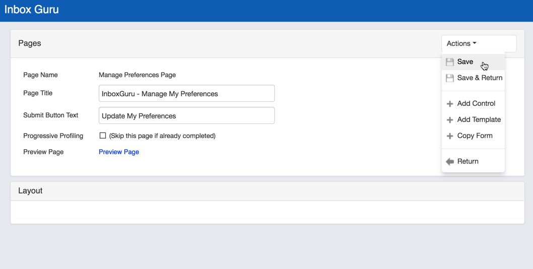 Creating a Manage Preferences Page