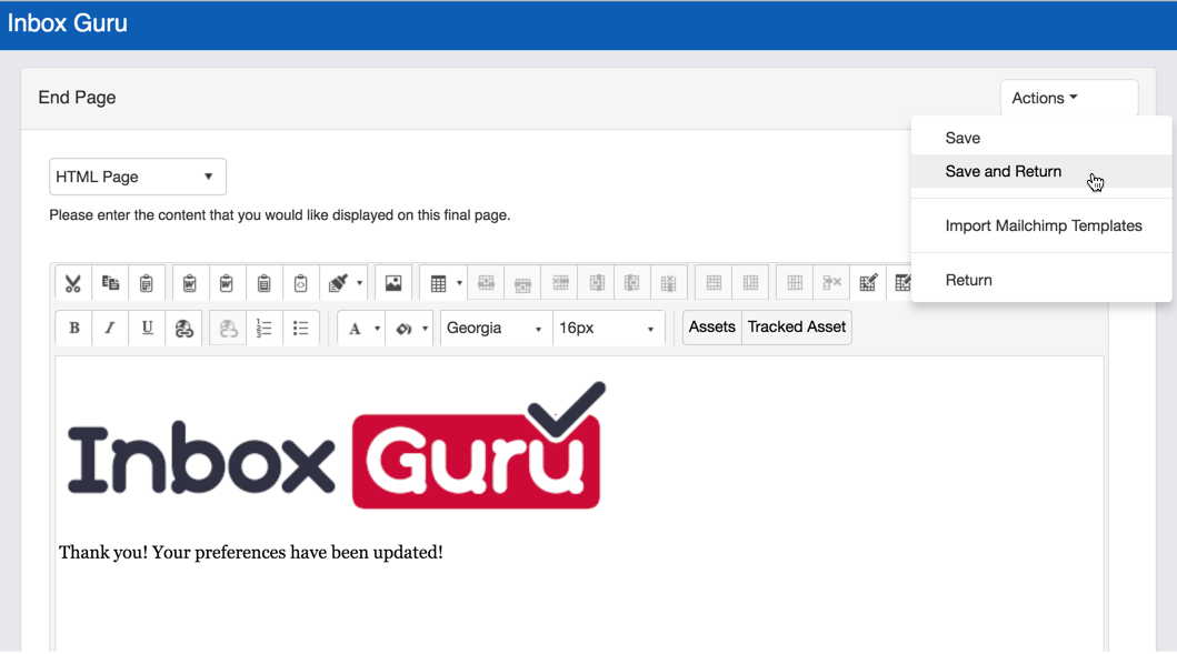 Creating a Manage Preferences Page