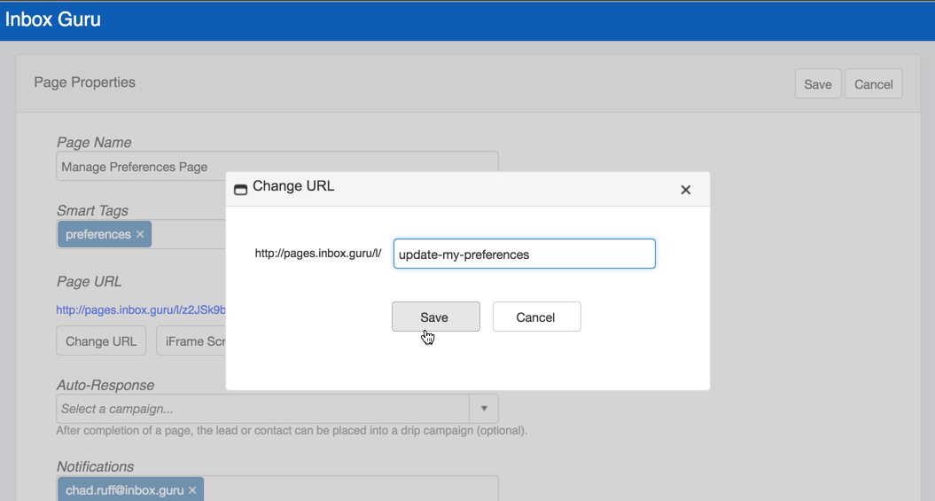 Creating a Manage Preferences Page